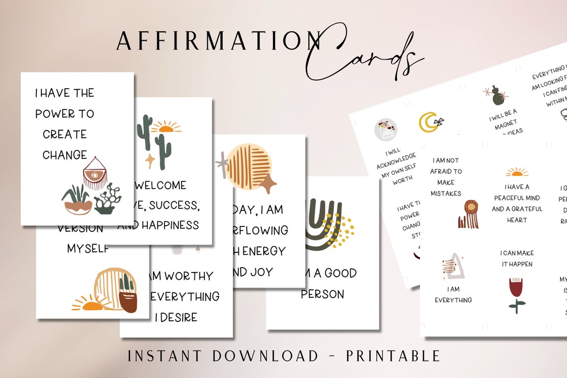 Printable Boho Affirmation Cards Affirmation Deck - Etsy