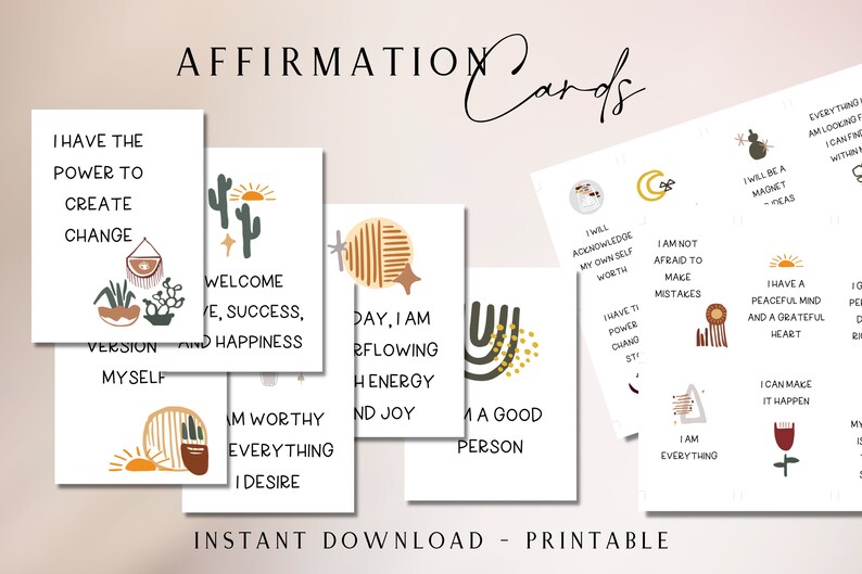 Printable Boho Affirmation Cards Affirmation Deck - Etsy