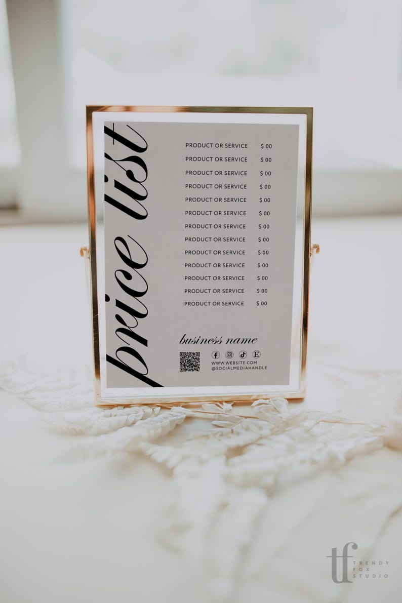 Aesthetic Price List Canva Template, Luxe Salon Price Menu (digital ...