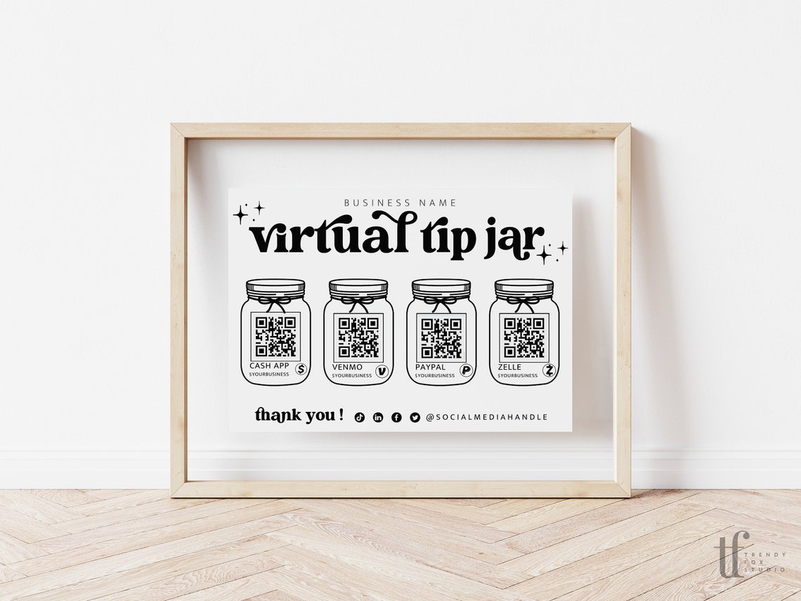 Printable Virtual Tip Jar Venmo Cashapp Payment Sign QR Code - Etsy