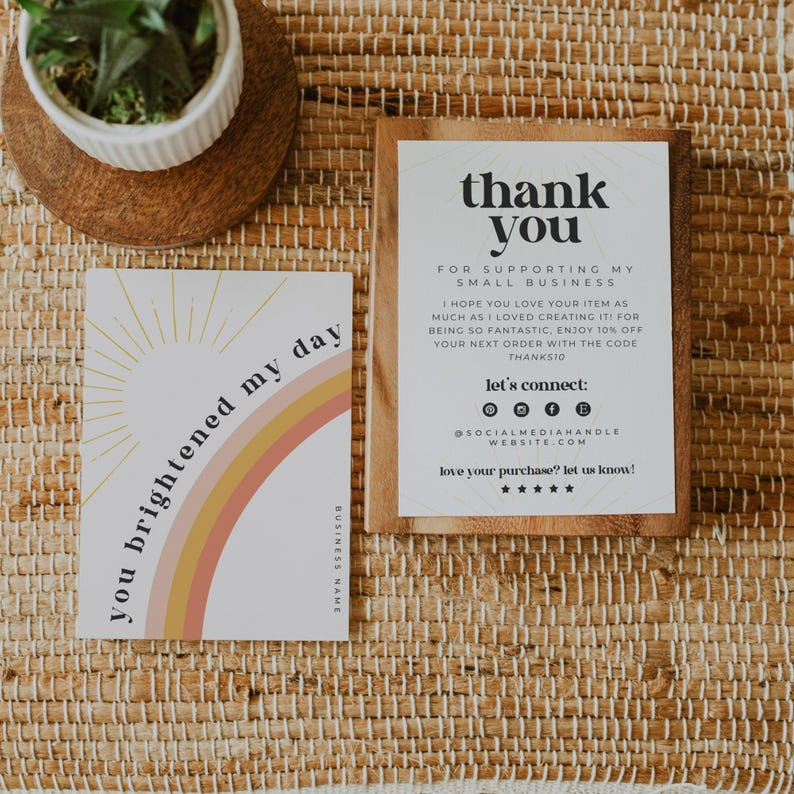 Retro Thank You Card Template, Editable Rainbow Business Thank You ...