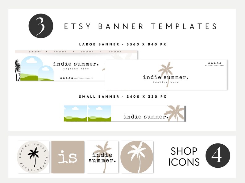 Beachy Etsy Banner Canva Template, Simple Palm Tree Etsy Store Branding ...