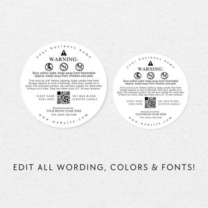 Candle Warning Label Template With Scent Name, Digital Download ...