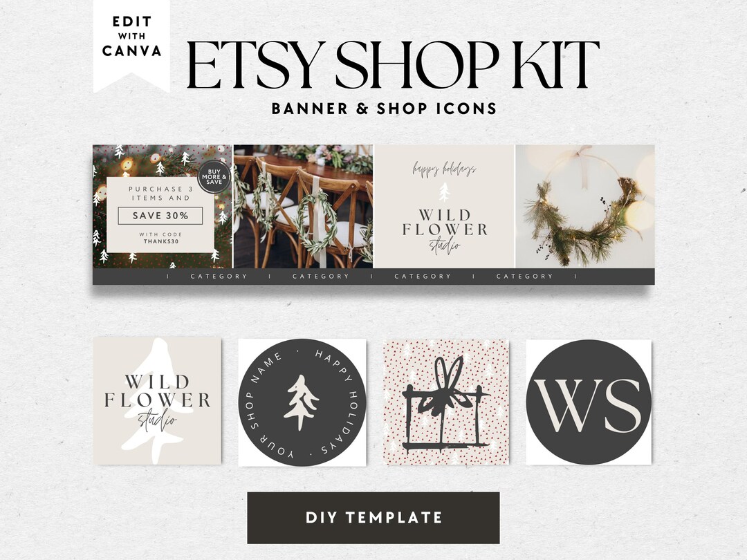 Neutral Christmas Etsy Shop Branding Kit, Holiday Etsy Banner Template ...