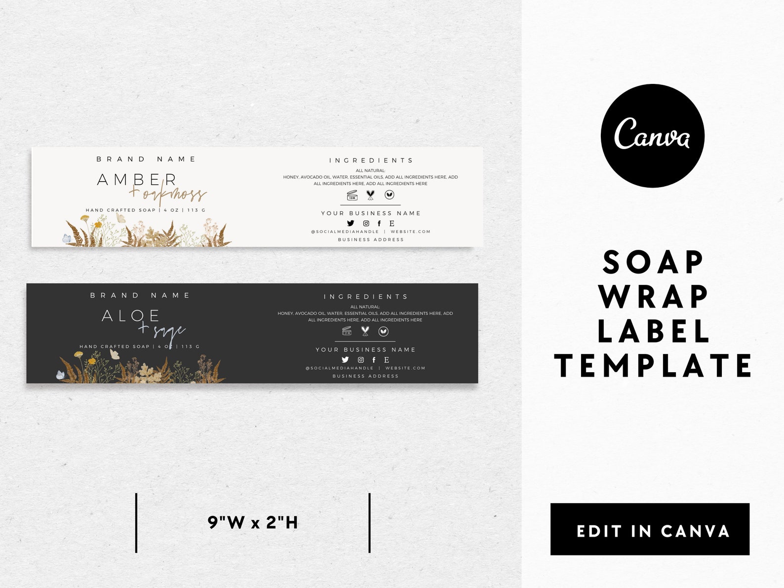 Printable Soap Label Template Customizable Soap Wrap Label - Etsy