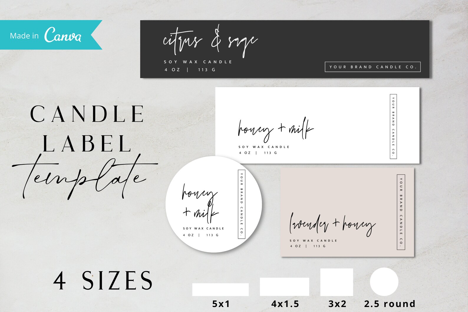 Thin Candle Label Template Editable Minimalist Candle Label - Etsy