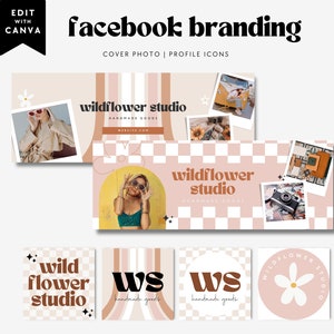 Retro Daisy Facebook Cover Canva Template, Groovy Facebook Banner ...