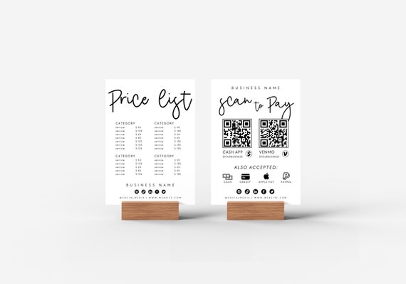 Printable Price List & Payment Sign Minimal QR Code Sign - Etsy