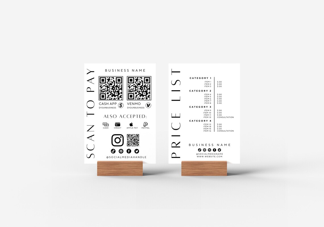 Printable Modern Price List & Payment Sign QR Code Sign - Etsy