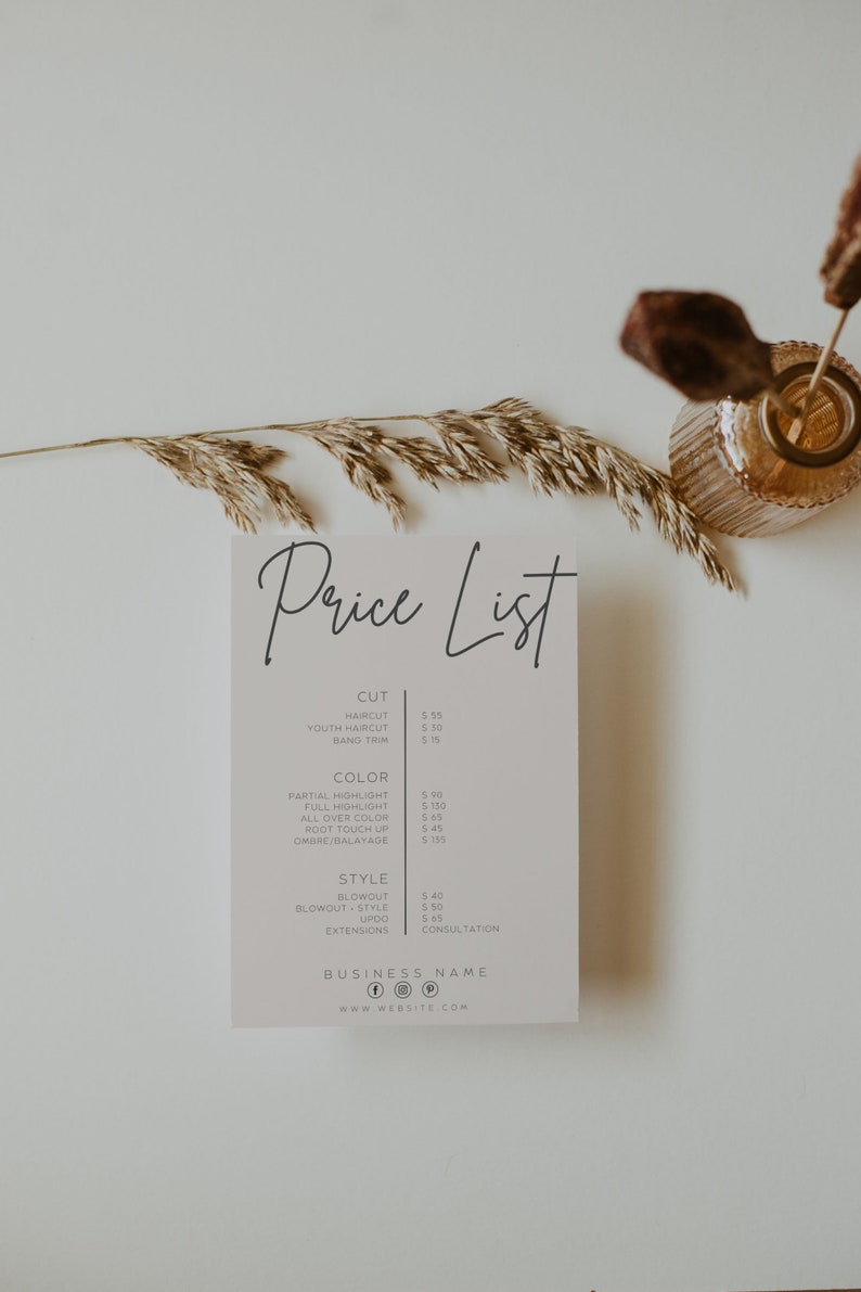 DIY Printable Price List Template Editable Price Sheet - Etsy
