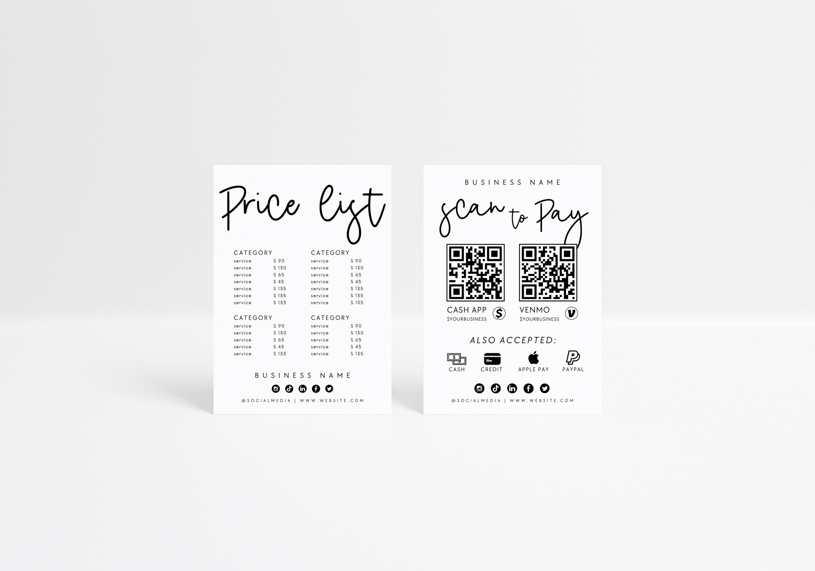 Printable Price List & Payment Sign Minimal QR Code Sign - Etsy