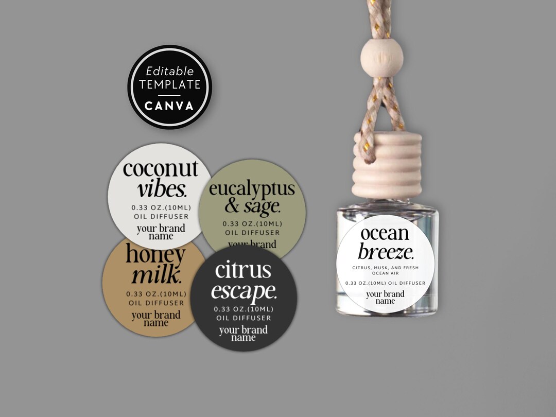 Round Car Diffuser Label Template Canva, Editable Circle Label, DIY ...