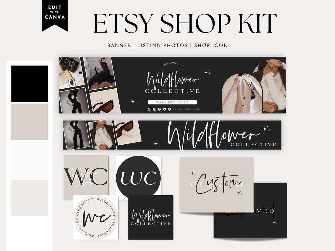 Modern Luxe Black Canva Editable Etsy Branding Kit, Etsy Banner Template, Etsy Store Branding ...