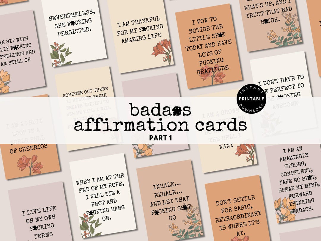 Printable Badass Affirmation Cards Sweary Affirmation Deck Motivational ...