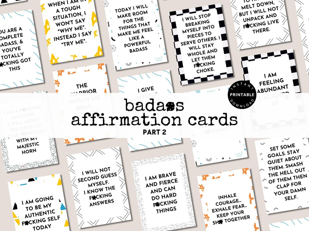 Printable Badass Affirmation Cards Sweary Affirmation Deck Motivational ...