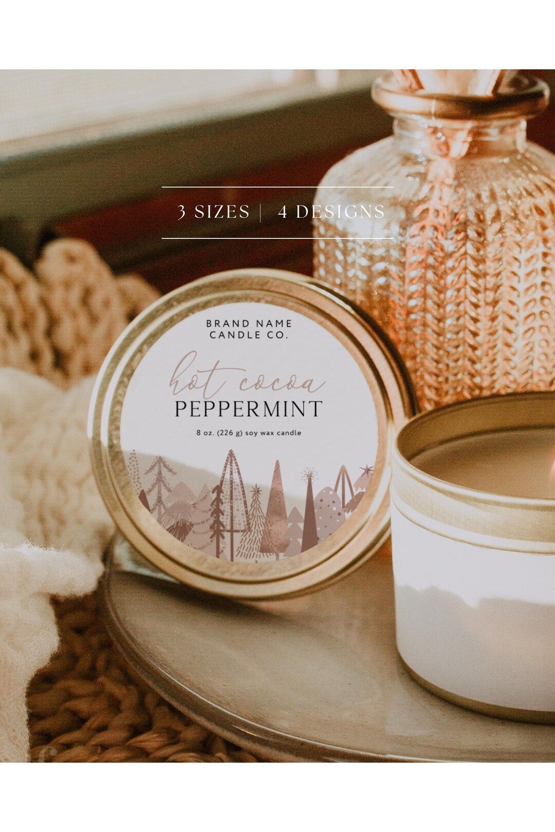 Holiday Round Candle Label Canva Template, Editable Christmas Circle ...