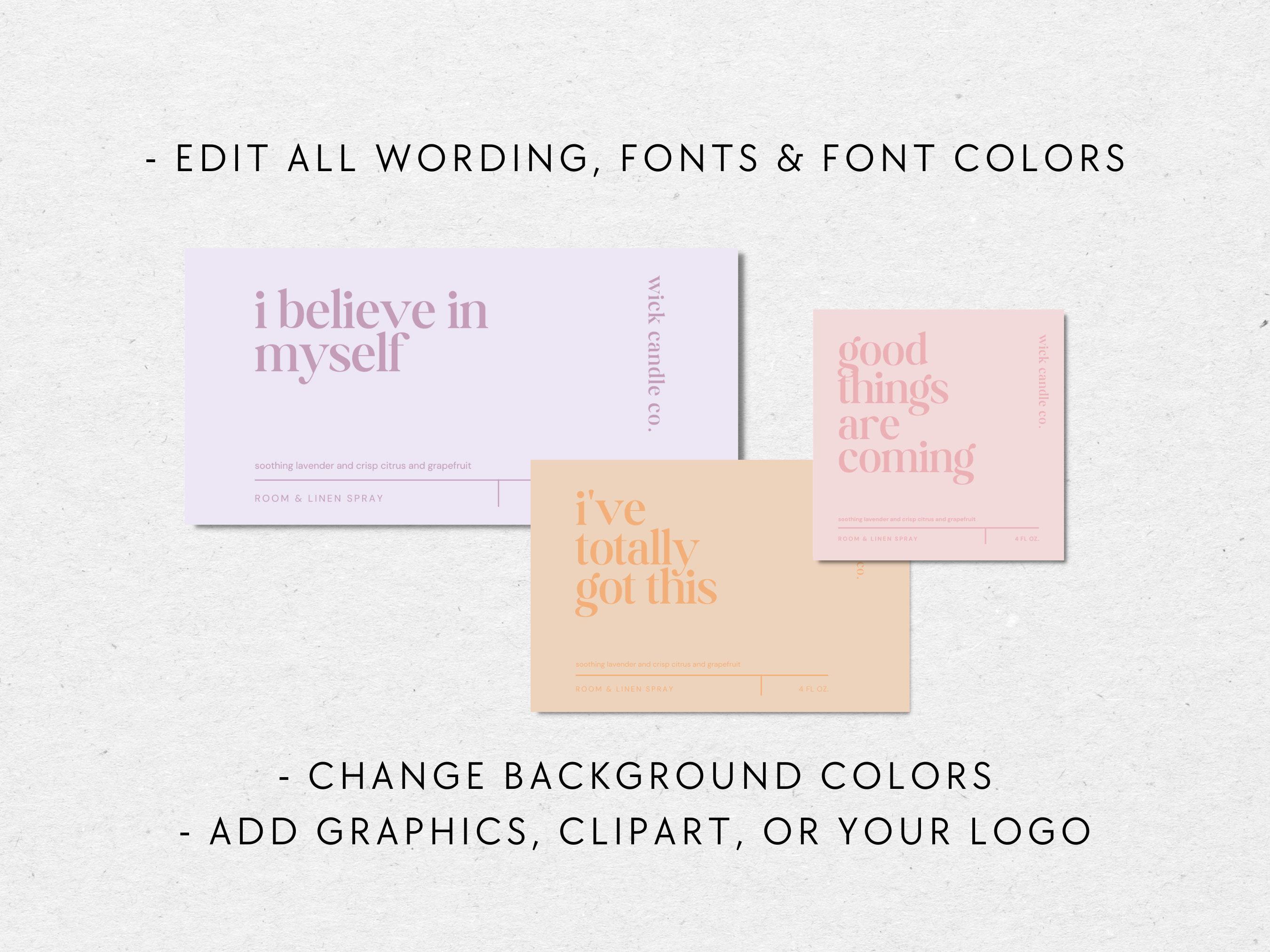 Positive Affirmation Room Spray Label Template Canva, DIY Editable ...
