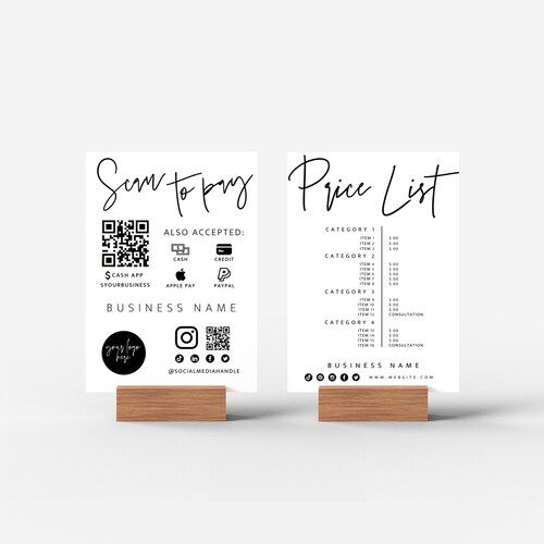 Printable Price List & Payment Sign QR Code Sign Template - Etsy