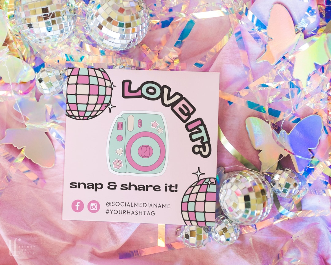 Retro Snap and Share Card Canva Template, Disco Social Media Card ...