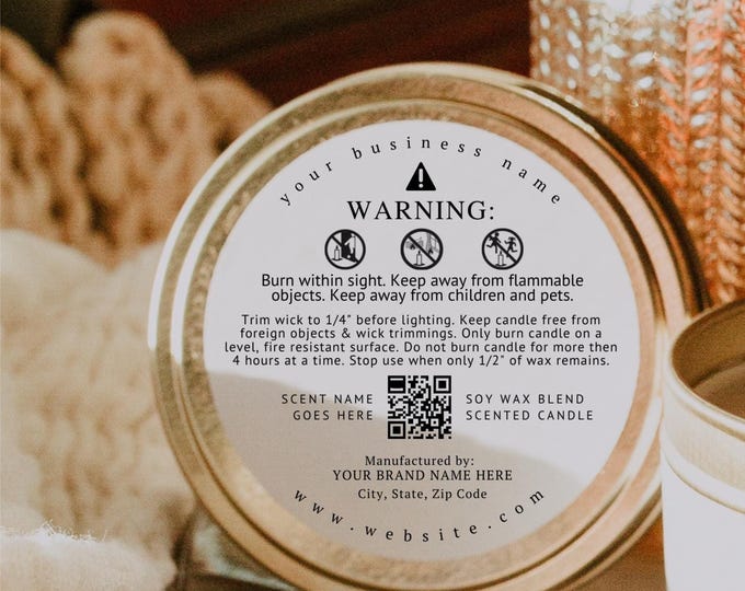 Candle Warning Label Template, Editable Label Template Design, Digital ...