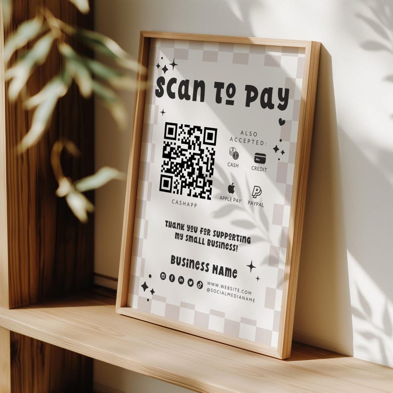 Retro Scan to Pay Sign Canva Template, QR Code Payment Venmo Cashapp ...