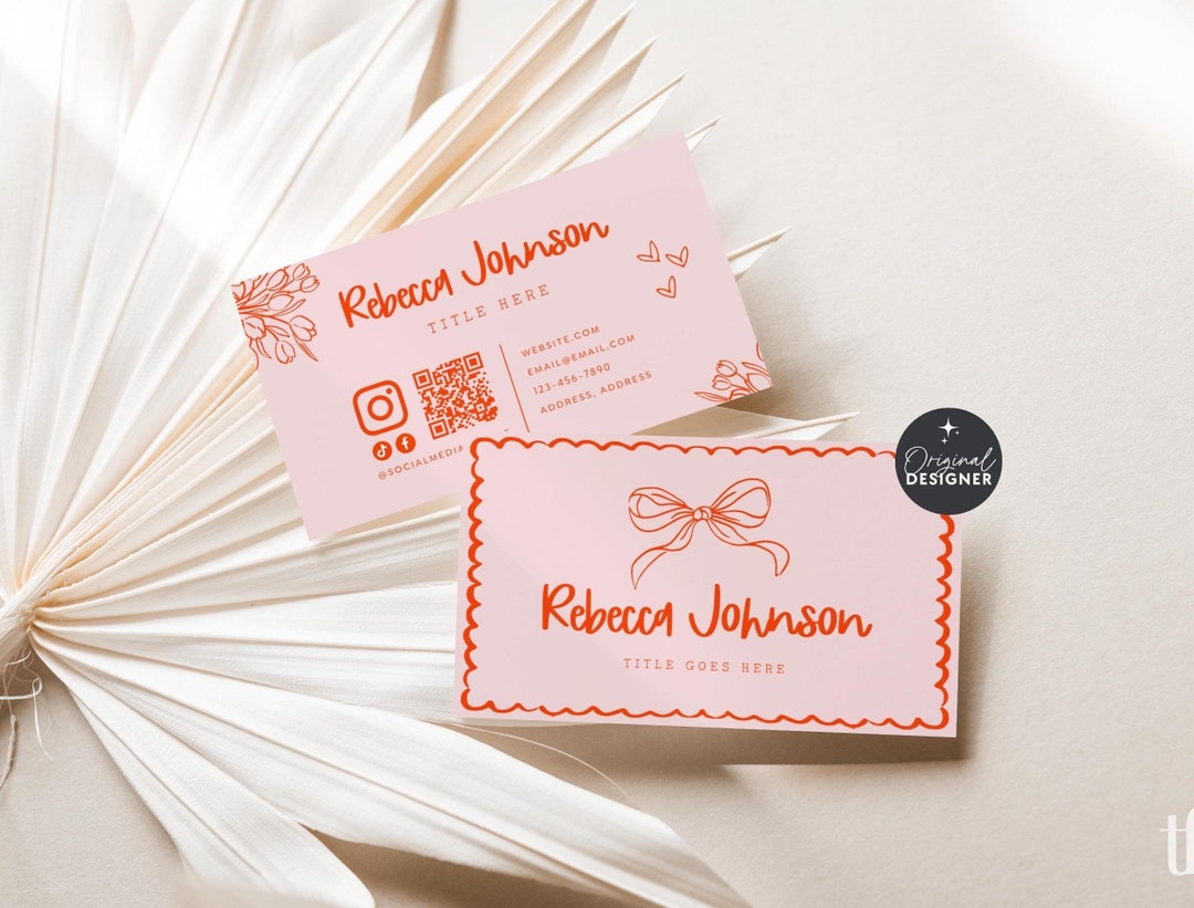 Coquette Business Card Template Canva QR Code, Trendy Cute Fun Business ...