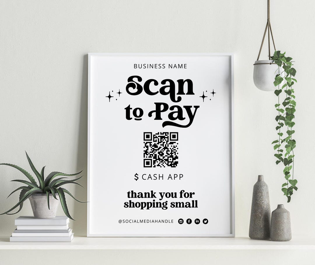 Retro Scan to Pay Sign, QR Code Sign Template, Printable Payment Sign ...
