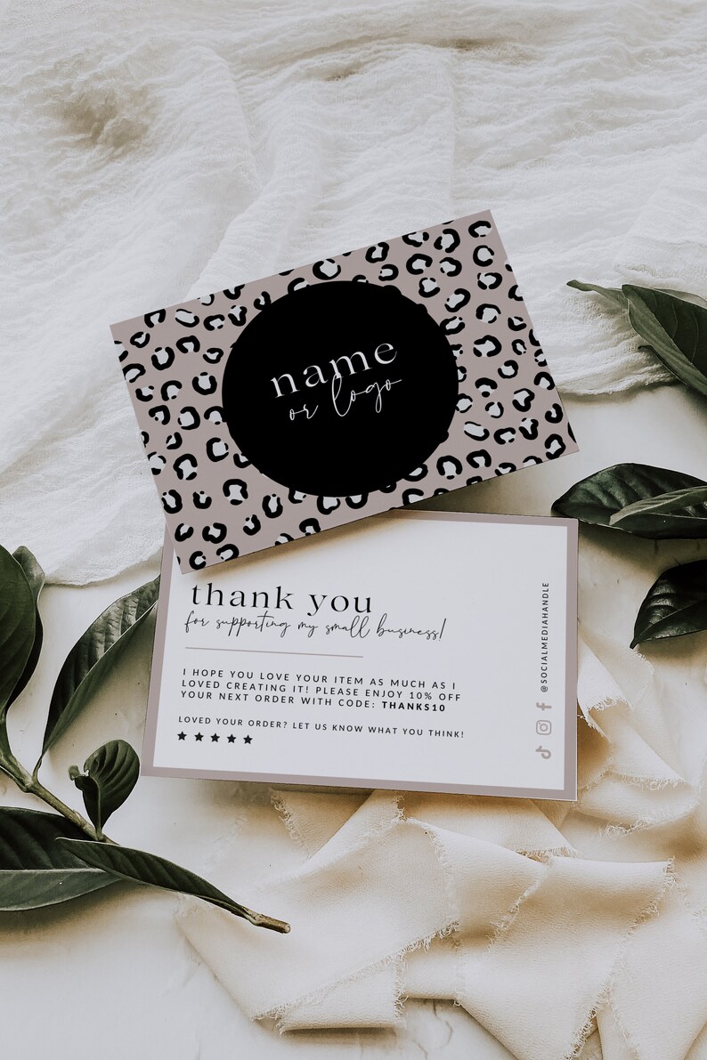 Leopard Thank You Card Template Canva Animal Print DIY Thank - Etsy