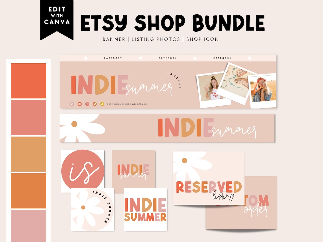 Rainbow Etsy Shop Template Kit Canva, Pastel Etsy Banner, Retro Shop ...