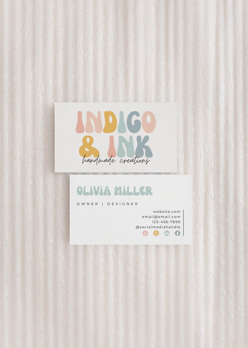 Retro Rainbow Business Card Canva Template, DIY Editable - Amy - Etsy