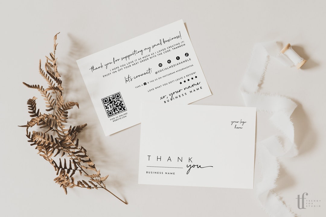 Minimalist Business Thank You Card Template, Add Logo, Editable Thank ...