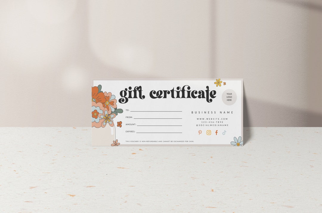 Retro Floral Gift Certificate Template DIY Printable Gift - Etsy