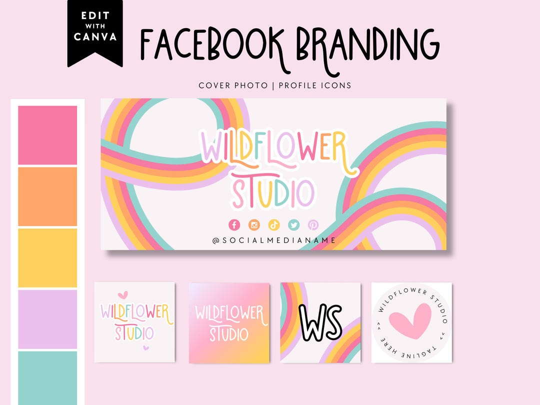 Rainbow Facebook Cover Canva Template, Pastel Colorful Facebook Banner ...