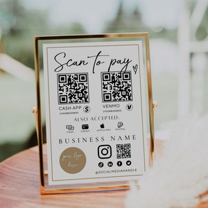 Printable Price List & Payment Sign, QR Code Sign Template, Editable Scan to Pay Sign, Accepted ...