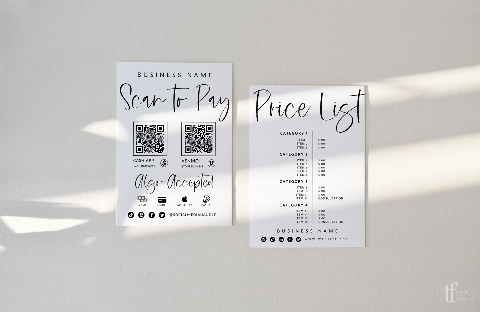 Modern Scan to Pay Sign & Price List Template, QR Code Sign, Printable ...