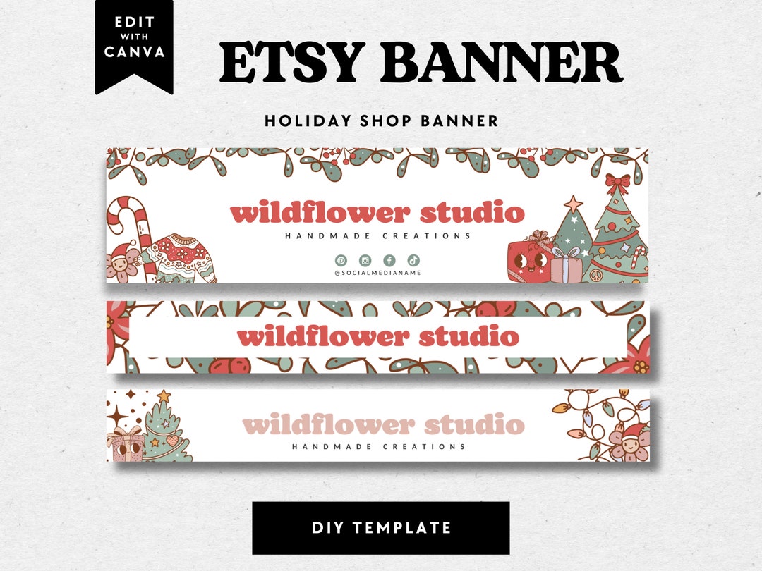 Holiday Etsy Shop Graphic Bundle, Retro Etsy Banner Canva Template, DIY ...