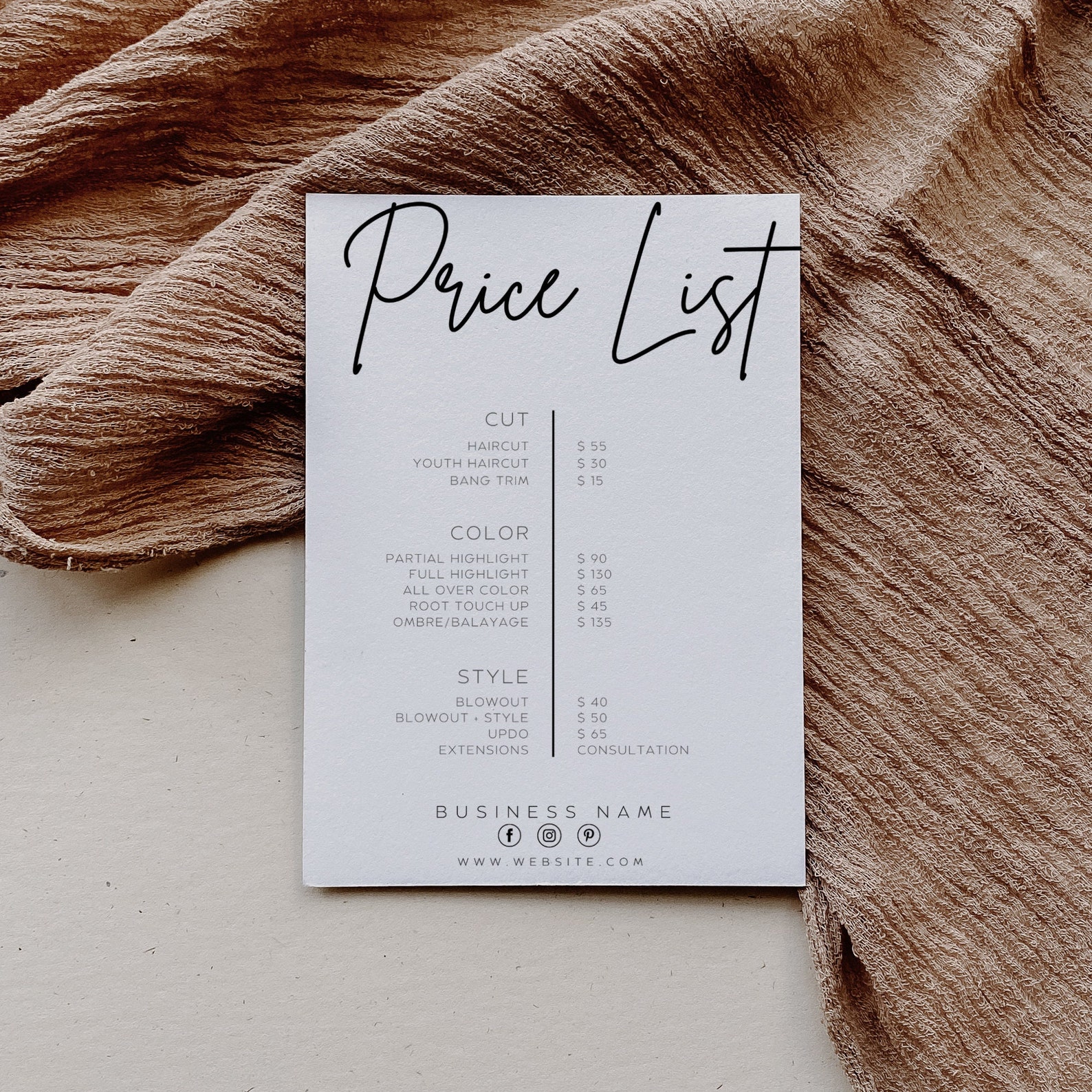 DIY Printable Price List Template Editable Price Sheet - Etsy
