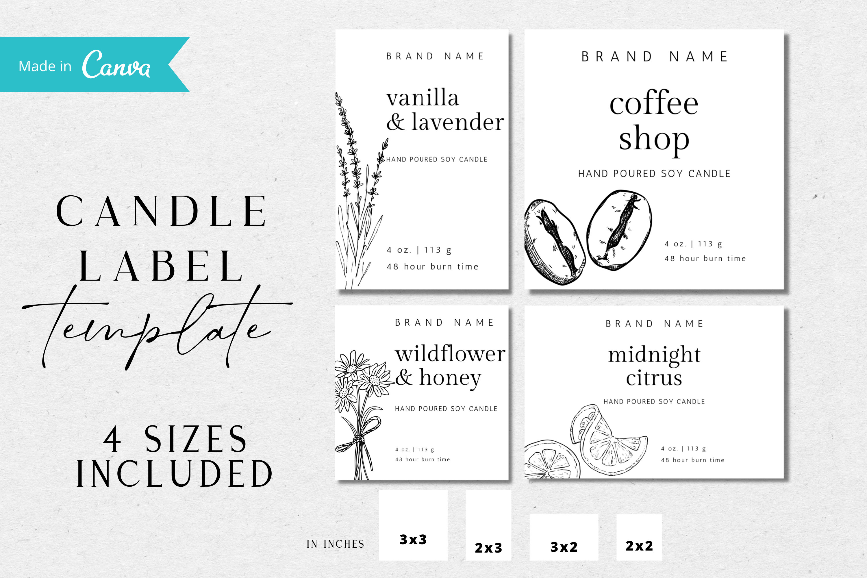 Candle Label Template Editable Candle Labels Minimalist - Etsy Canada