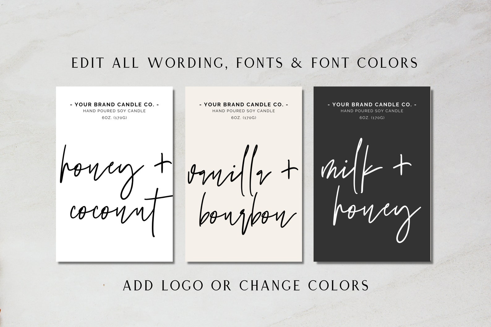Modern Script Candle Label Template Editable Label DIY Candle - Etsy