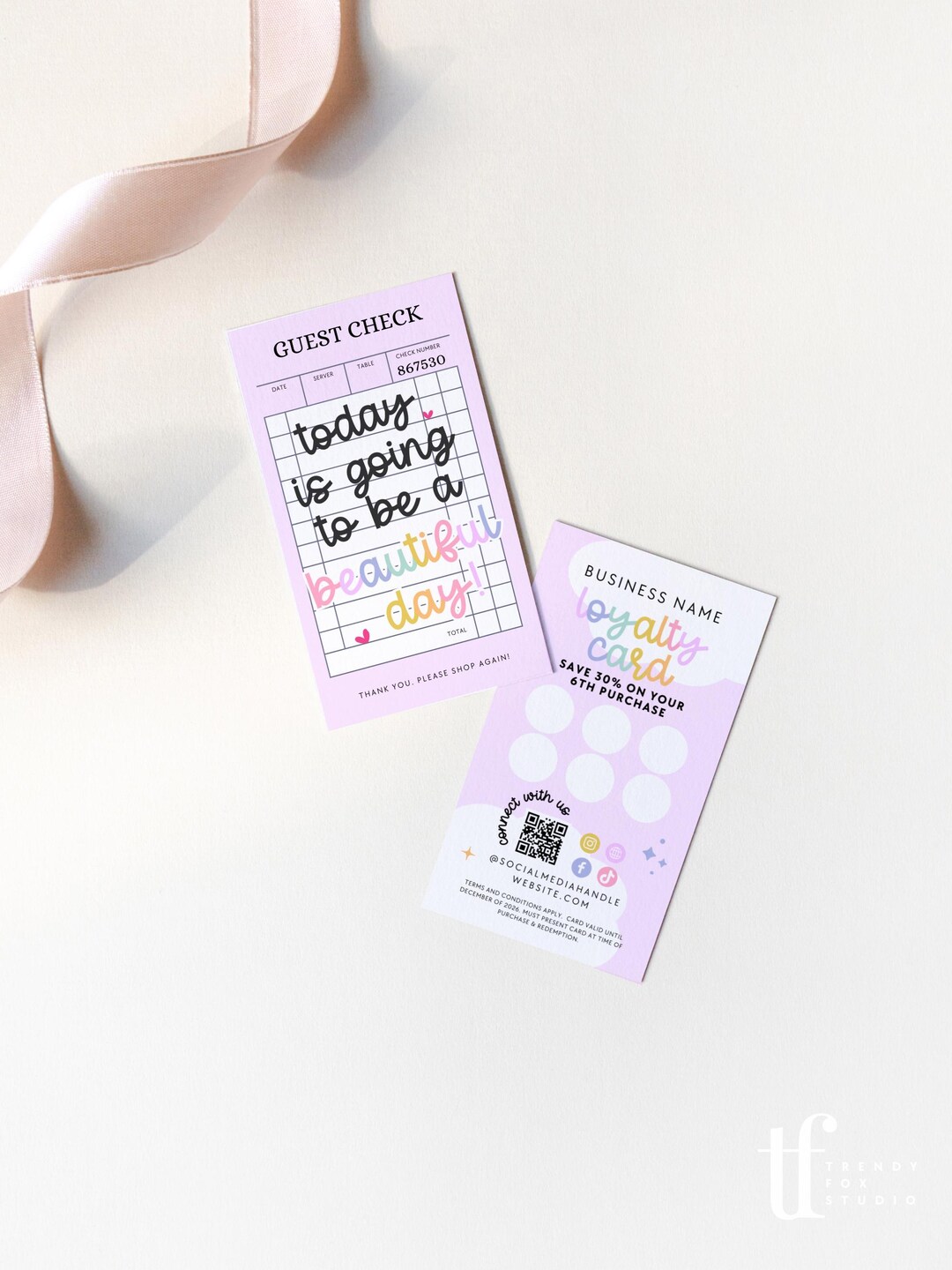 Rainbow Guest Check Loyalty Card Canva Template, Cute Editable Punch ...