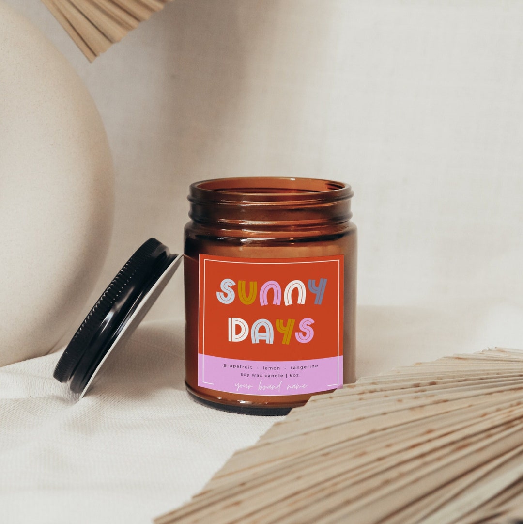 Retro Candle Label Template, Bright Fun Editable Candle Labels ...