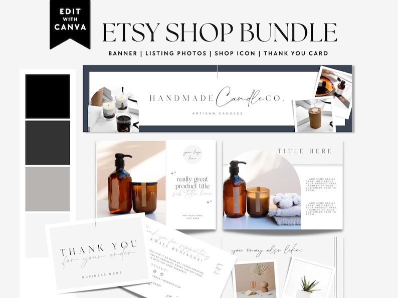 Etsy Shop Kit Canva Template, Minimal Chic Etsy Branding With Banner ...