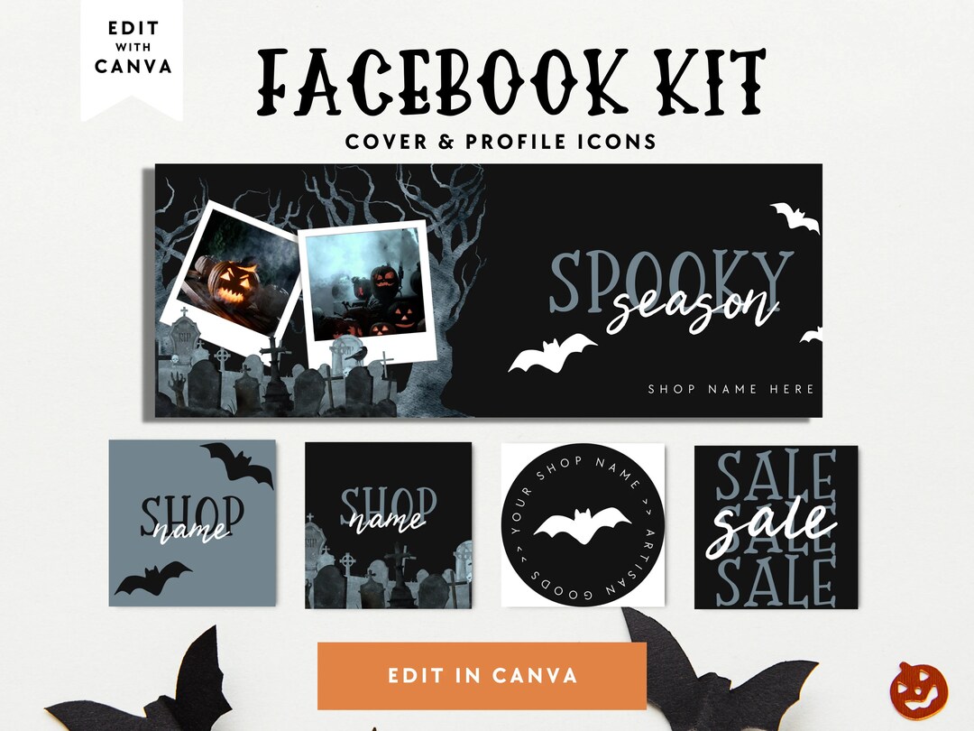 Spooky Halloween Facebook Cover Canva Template, Creepy Cute Halloween ...