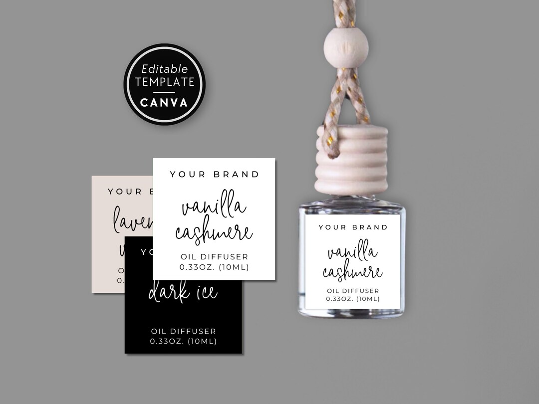Simple Car Diffuser Label Template Canva, Editable Oil Diffuser Label ...