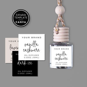 Simple Car Diffuser Label Template Canva, Editable Oil Diffuser Label ...
