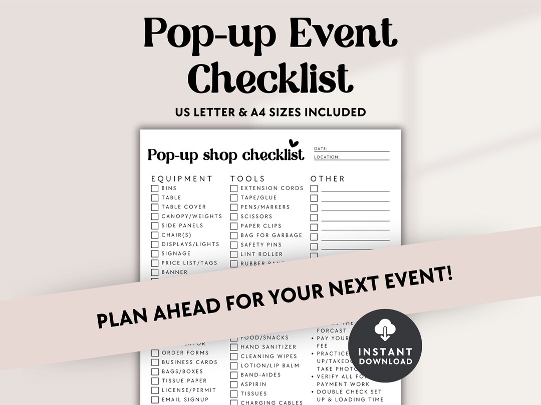 Pop-up Shop Checklist, Vendor Event Planner, Craft Show Checklist, Checklist for Vendor Booth ...