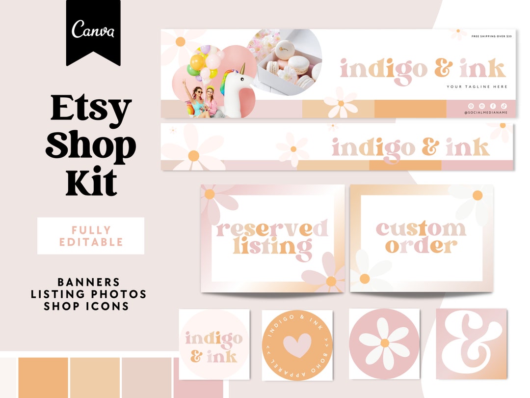 Rainbow Etsy Shop Template Kit Canva Pastel Etsy Banner - Etsy