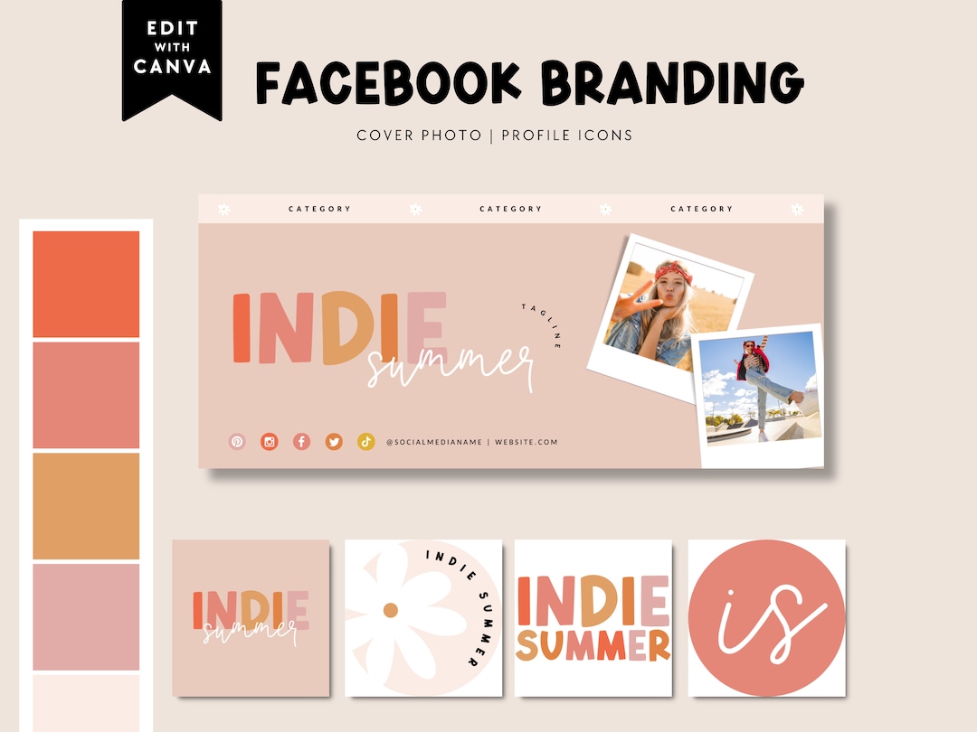 Rainbow Facebook Cover Template, Pastel Facebook Banner, Facebook Icon ...