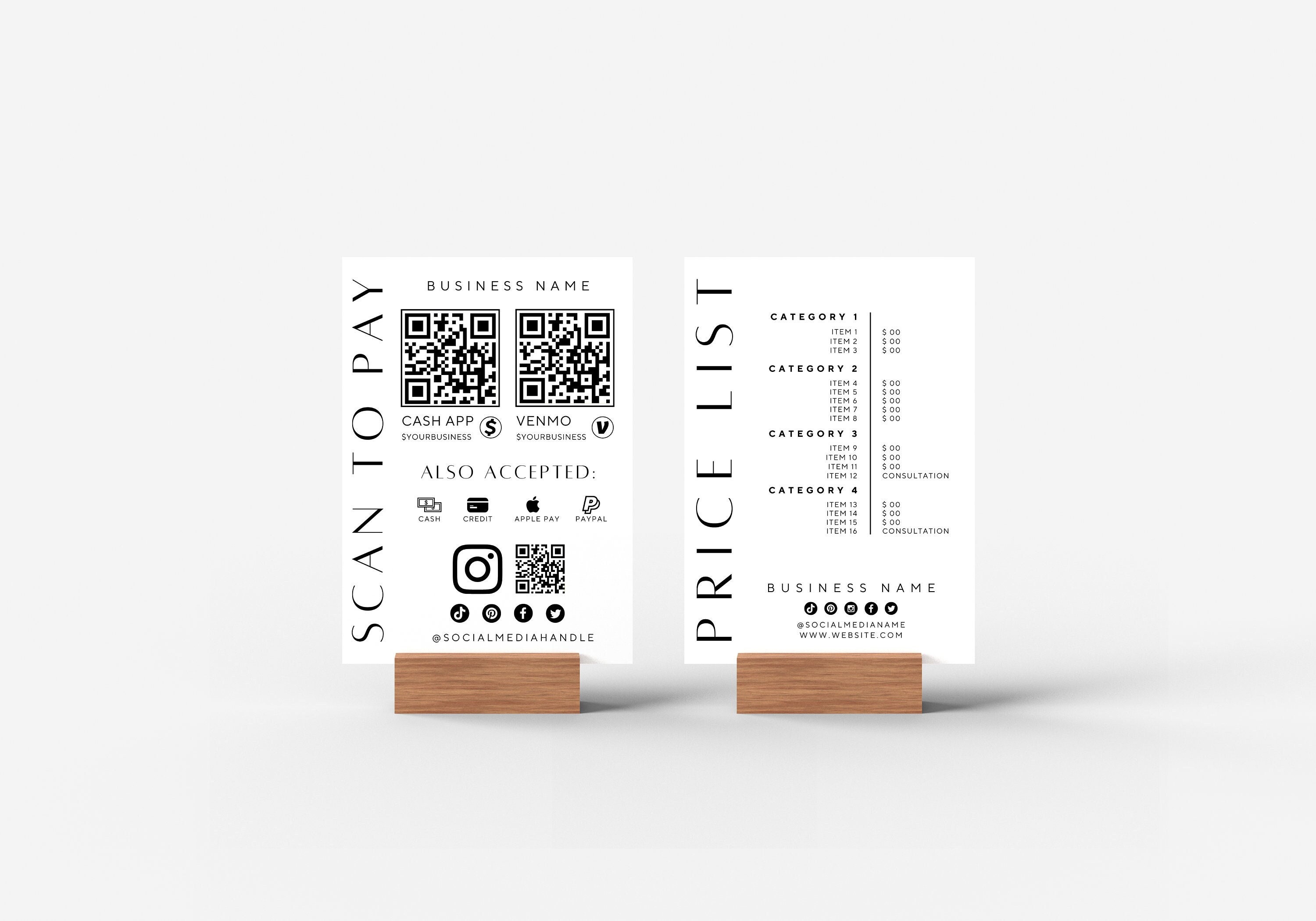 Printable Modern Price List & Payment Sign QR Code Sign - Etsy