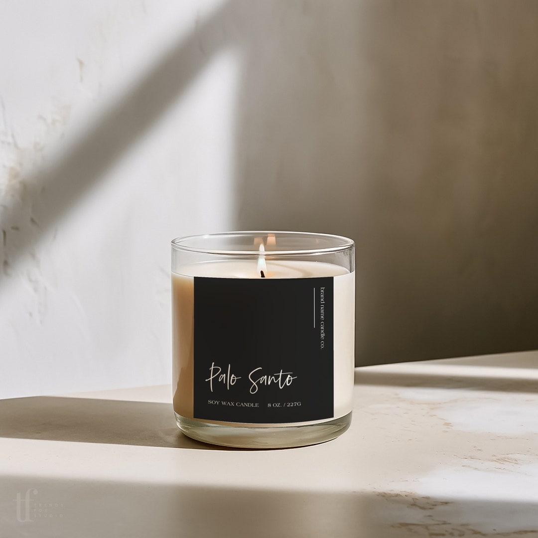 Minimal Black Candle Label Canva Template, Editable Script Candle Label ...